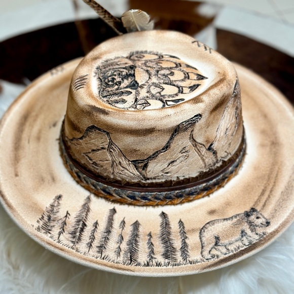 Accessories | Custom Hand Drawn Pyrography Bear Cowboy Hat Can Be Worn ...